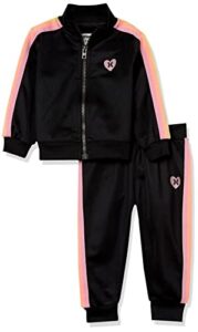 hurley baby girls' tricot track suit 2-piece outfit set, black, 4t