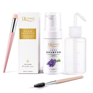 lash shampoo lavender 100ml eyelash shampoo for lash extensions eyelid foaming cleanser with lash shampoo brush and bottle paraben & sulfate free for salon and self use(lavender,100ml)