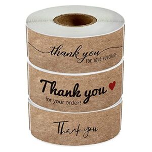 thank you rectangular sticker roll, kraft paper thank you label stickers, 360 pcs 3 x 1 inch unique designed labels for envelope packaging bags and handmade products by hubhnb