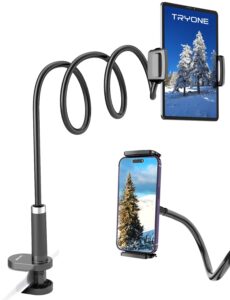 gooseneck tablet holder stand for bed: adjustable 39.4inch flexible lazy arm tablets mount compatible with ipad pro air mini | galaxy tab | kindle fire | switch or other 4.7-12.9" device