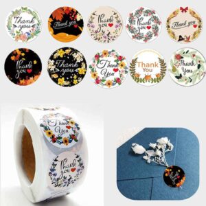 500pcs thank you stickers roll, 10 designs 1 inch, flowers design thank you stickers lables for baking packaging, envelope seals, small business supplies,shipping boxes,packaging bags, thankyou gifts