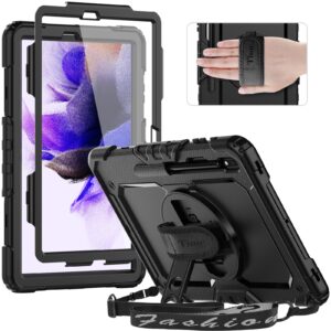 timecity case for samsung galaxy tab s8 plus/ s7 fe 5g case 12.4'' with screen protector & 360° swivel kickstand & hand shoulder strap case for galaxy tab s7 fe/ s8 plus/ s7 plus 12.4 inch -black