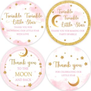 80 twinkle twinkle little star stickers, baby shower twinkle little star stickers, girl pink baby shower thank you stickers(2 inch)