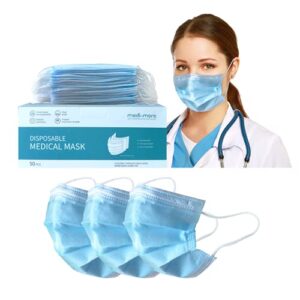 medi-more face masks, light blue face mask for men and women, 50 count