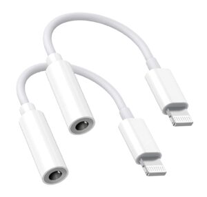 [apple mfi certified] 3.5mm headphones adapter for iphone, 2 pack lightning to 3.5mm earphones/headphones jack aux audio adapter dongle for iphone 12 11 xs xr x 8 7 ipad, support ios 14 and more