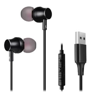 c g changeek usb earbuds for computer, in-ear usb headphones with microphone & 1.8m long cord, usb-a headset compatible with laptop, desktop pc, notebook, chromebook, cgs-w1b [microphone upgraded]