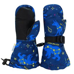 jan & jul snow mittens for kids waterproof fleece-lined (constellations, l: 6-8y)