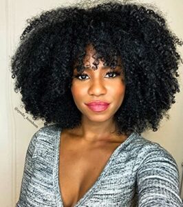 gktineke curly afro wigs for black women - curly afro wig with bangs black wig short afro kinky curly wig 14 inch synthetic hair replacement wigs (14 inch, black)