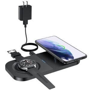 dual wireless charger for samsung galaxy watch and phone, duo charging pad for galaxy watch 4/3,active 2/1,gear s4/s3, s21/s20/s10/s9/s8/note 20/10/9, charging station for galaxy buds 2/+/pro/live