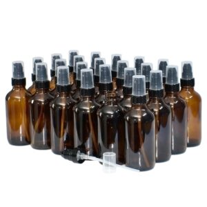 glassbottleoutlet (pack of 24) 4 oz. amber boston round with black treatment pump