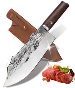 zeng jia dao heavy duty butcher knife with sheath high carobon steel meat cutting cleaver for slaughter - outdoor carry hunting knife