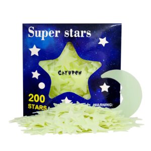 glow in the dark stars stickers, cayuden 201pcs 3d plastic large stars stickers glow in the dark stars for ceiling wall decor luminous ceiling stars and moon glow stickers decor for bedroom baby room