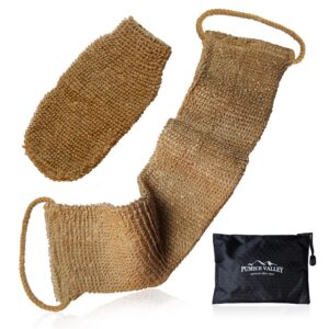 natural back scrubber for shower for men and women - set of hemp back washer & exfoliating glove for body- long back sleeve with scrub mitten for deep cleaning & skin relax