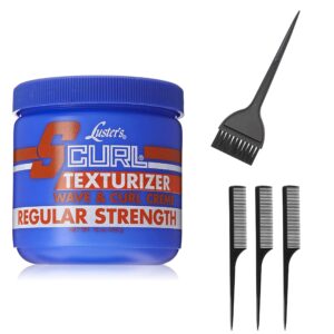 luster s curl texturizer regular strength, 15 ounce (including large applicator brush & 3 pc rat tail styling comb set) wave & curl creme application styling kit bundle kit