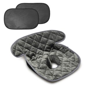 pebblewick piddle pad child seat protector - raised waterproof liner - for potty training accidents, spills or crumbs in carseats, strollers or high chairs - complete with 2 window cling sunshades