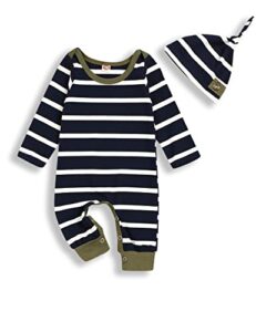 infant newborn baby boy clothes stripe cotton romper long sleeve jumpsuit hat baby boys fall winter outfit