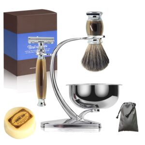 straight razor shaving kit for men,wet shaving brush and bowl set,luxury father's day gifts set includes shave brush,soap,stainless steel bowl,shaving stand,double edge safety razor with 10 blades