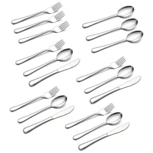 lianyu 18-piece kids silverware set, include 7 children spoons, 7 toddler forks, 4 kids knives, stainless steel toddler utensils flatware set, mirror finished, dishwasher safe