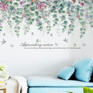 prabahdak green leaves wall stickers flowers vine wall decal stickers diy removable quotes floral wall decor for living room bedroom kitchen playroom nursery room decoration