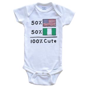 really awesome shirts 50% american 50% nigerian 100% cute nigeria usa flags one piece baby bodysuit, 12 months white