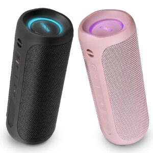 portable speaker, wireless bluetooth speaker, ipx7 waterproof, 25w loud stereo sound, bassboom technology, tws pairing,16h playtime, speaker with lights for home outdoor - black+pink