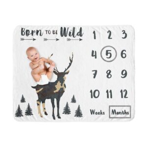 sweet jojo designs woodland camo deer boy milestone blanket monthly newborn first year growth mat baby shower memory keepsake gift picture - beige green black rustic forest animal camoflauge arrows