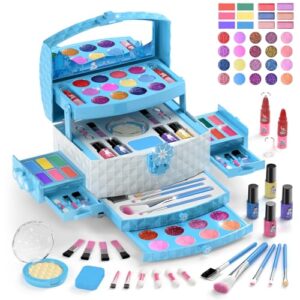 perryhome kids makeup set for girl washable real cosmetic, safe & non-toxic frozen toys toddler makeup kit, frozen princess dress up kit christmas & birthday girl gift for 3-12