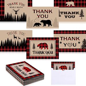 xuniea bear lumberjack thank you cards with envelopes lumberjack baby shower thank you cards woodland baby shower thank you notes bear themed supplies thank you cards 6 x 4 inch for party weeding (24)