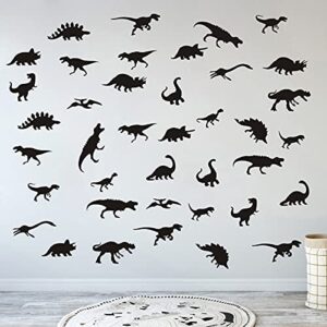 juekui 38pcs black dinosaur wall decal minimalist animals vinyl dinosaur wall art sticker for baby boy home decoration vinyl ws95 (black)