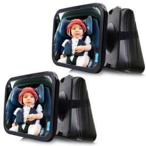 baby car mirror, 2 pack large safety car seat mirror, baby car seat mirror for rear facing infant child with wide crystal clear view, rear view mirror