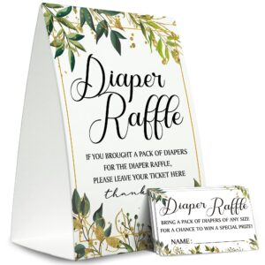 tesedupoole diaper raffle sign,diaper raffle baby shower game kit (1 standing sign + 50 guessing cards),greenery raffle insert ticket,baby showers decorations-n01