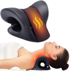 cozyhealth neck stretcher for neck pain relief, heated cervical traction device pillow with graphene heating pad, neck and shoulder relaxer for tmj pain relief and cervical spine alignment (black)