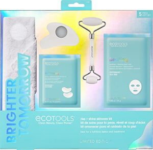 ecotools limited edition rise and shine skincare kit, for glowing skin, 5 piece valentine's day gift set, gift for wife, spouse, girlfriend, significant other, or daughter