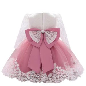 6-24 months baby girl big bowknot lace flower wedding ball gown toddler princess dresses pink 6-12 months