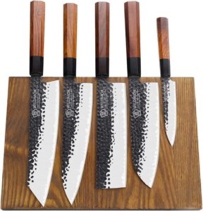 wildmok kitchen knife set with block 6 pieces sharp professional chef knife set 3 layers 9cr18mov clad steel knife set with magnetic knife block