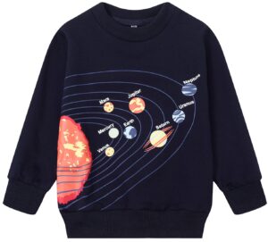 akyzic boys space galaxy sweatshirts cool planet fleece sweater toddler pullover tops long sleeve crewneck kids solar system shirt 6t / 130