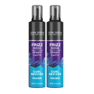 john frieda anti frizz, frizz ease dream curls curl reviver mousse, enhances and moisturizes natural curles, creates a soft flexible hold for curly or frizzy hair, alcohol-free, 7.2 oz, pack of 2