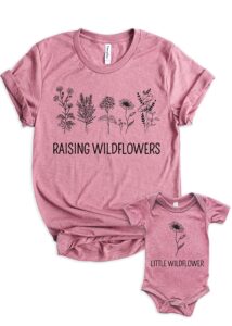 teeny fox raising wildflowers little sunflower mother daughter matching outfits mom and me cute family shirts