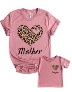 teeny fox leopard heart mother daughter matching outfits mom and me cute family shirts