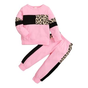 tikoubabe toddler girl clothes baby sweatshirt leopard fall winter outfits long sleeve tops pants set 2 pcs pink 4-5 years 120cm