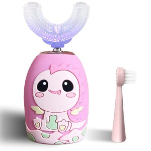 tutuloo electric toothbrush for kids 2-8 years, ipx7 waterproof, easy to clean u-shaped silicone brush head, tooth brush with 3 modes for girls(pink)