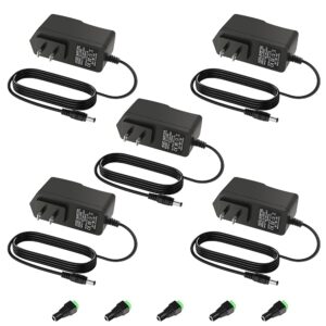 aclorol 5v 2a power supply adapter 100-240v ac to dc 5volt 10w 2a 1a universal power charger converter transformer 5.5x 2.5mm for ws2812b 5v led pixel strip lights security system router cctv (5 pack)