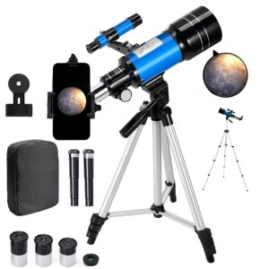 telescope for adults &beginners,70mm aperture 300mm az mount with adjustable tripod and fully multi-coated optics, portable astronomy refractor telescope, wireless remote