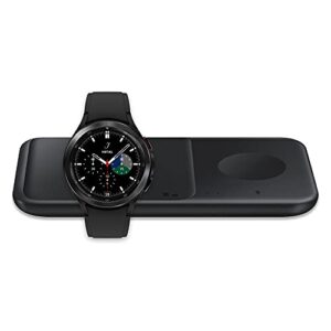 samsung galaxy watch 4 classic 46mm smartwatch bluetooth, black (us version) with samsung wireless charger fast charge pad duo (2021), black