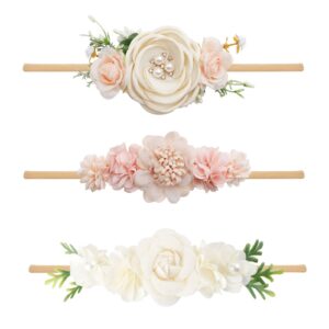 bfnaagirl baby girl headbands nylon flower elastic hairbands 3pcs hair accessories gift for newborn infant toddlers (ym2)