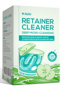 y-kelin retainer and denture cleaner 120 tablets for 4 months removes stains plaque odors for dentures retainers mouth guard and removable dental appliances (apple, 120 pcs)