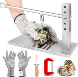 oyster shucker tool oyster clam opener machine with 5 adjustable height, stainless steel shucker machine tool set including knife, glove & g-clip for hotel buffet and home