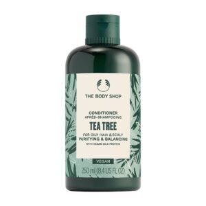 the body shop tea tree purifying & balancing conditioner, for oily hair & scalp, vegan, 8.4 fl oz