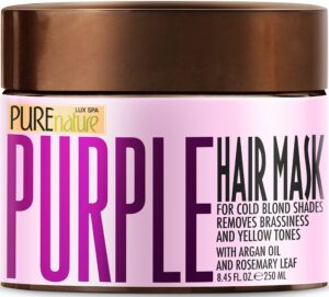 pure nature lux spa purple hair mask for bleached and blonde hair - deep conditioning treatment for women to remove yellow highlights and repair dry, damaged hair - hydrate colored hair