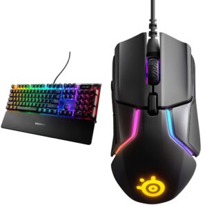 steelseries apex 7 mechanical gaming keyboard – oled smart display – usb passthrough and media controls – tactile and clicky – rgb backlit (blue switch) with rival 600 gaming mouse